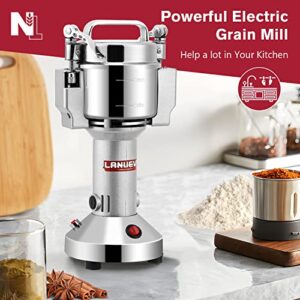 LANUEVA Grain Mill Grinder, 150g High Speed Spice Grinder Electric, 850W Wheat Flour Mill Pulverizer for Dry Corn Rice Pepper Coffee Beans Herb (110V, ON/OFF Switch)