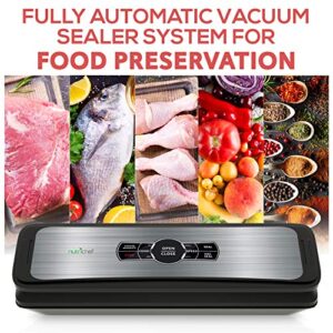 Nutrichef PKVS45STS Upgraded Sealer Vacuum Air Sealing System for Food Preservation w/Starter Kit | Compact Design, Lab Tested | Dry & Moist Mode, Automatic/Silver