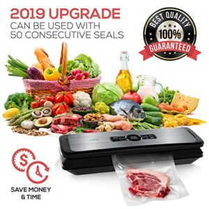 Nutrichef PKVS45STS Upgraded Sealer Vacuum Air Sealing System for Food Preservation w/Starter Kit | Compact Design, Lab Tested | Dry & Moist Mode, Automatic/Silver