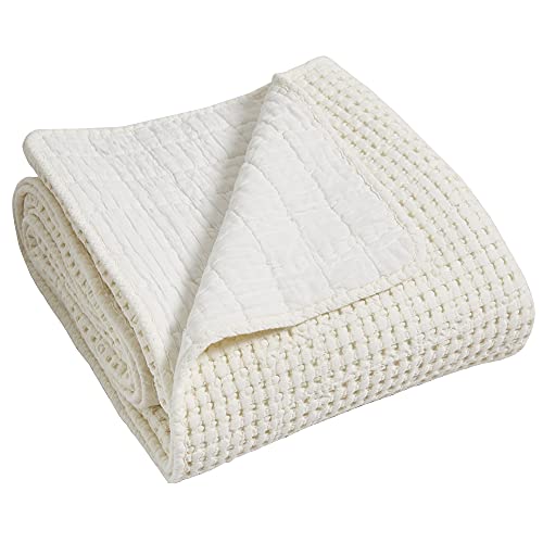 Levtex Home - Mills Waffle - Throw - Cream Cotton Waffle - Throw Size 50 x 60in.