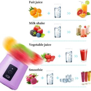 SAMADEX Portable Blender, Personal Mixer Fruit Ice Crushing Rechargeable with USB, Mini Blender for Smoothie, Fruit Juice, Milk Shakes, 13oz, Six 3D Blades for Great Mixing (Purple)