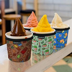 4 Pack Ice Cream Pint Size Ice Cream Sleeves Neoprene Cover with Spoon Holder Cover (Taste)