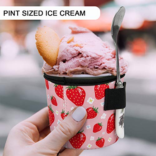 4 Pack Ice Cream Pint Size Ice Cream Sleeves Neoprene Cover with Spoon Holder Cover (Taste)