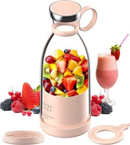 marty champ portable blender, personal size blender for juice, shakes, and smoothies, wireless charging with four blades, mini blender travel bottle (pink)