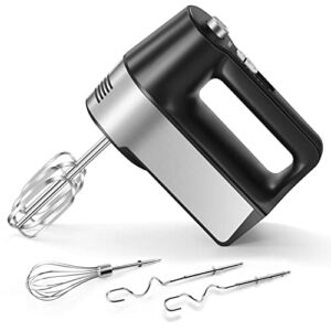 hand mixer electric 5-speed handheld kitchen mixer for cake, egg white, yeast dough, include 5 stainless steel accessories, (2 beaters, 2 dough hooks & 1 whisk), with eject/ turbo function, 450w peak