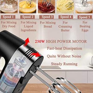 Hand Mixer Electric 5-Speed Handheld Kitchen Mixer for Cake, Egg White, Yeast Dough, Include 5 Stainless Steel Accessories, (2 Beaters, 2 Dough Hooks & 1 Whisk), with Eject/ Turbo Function, 450W Peak