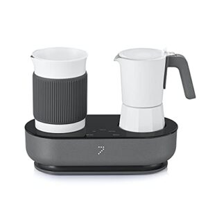 seven&me espressor machine black & white coffee maker, with milk froth all-in-one espresso machine combination, latte cappuccino macchiato espresso electric moka pot, one click smart operation（8.66″）