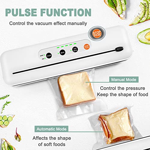 Toprime Vacuum Sealer Machine, 4-in-1 Automatic Vacuum Food Sealer One-touch VAC & SEAL for Food Preservation & Sous Vide with Full Starter Kits(White)