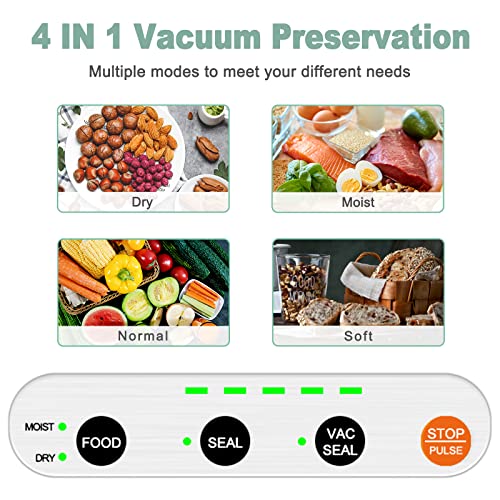 Toprime Vacuum Sealer Machine, 4-in-1 Automatic Vacuum Food Sealer One-touch VAC & SEAL for Food Preservation & Sous Vide with Full Starter Kits(White)