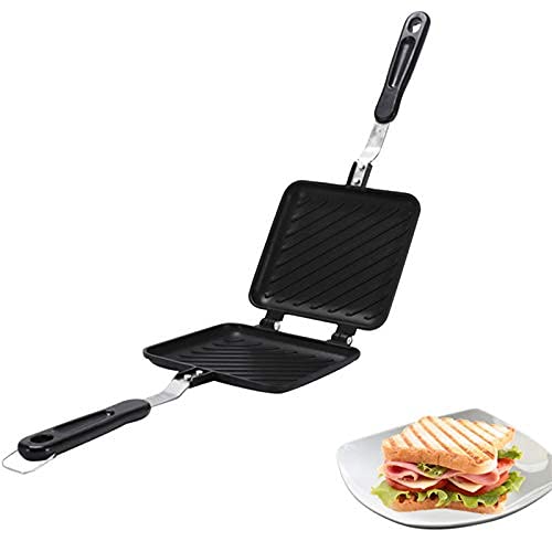 Toasted Sandwich Maker, Non Stick Coating Grill Pan Double Sided Frying Pan with Heat-Resistant Handles Suitable for Home Cooks Toasties, Breakfast Indoor & Outdoor