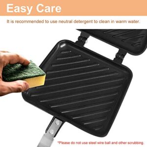 Toasted Sandwich Maker, Non Stick Coating Grill Pan Double Sided Frying Pan with Heat-Resistant Handles Suitable for Home Cooks Toasties, Breakfast Indoor & Outdoor