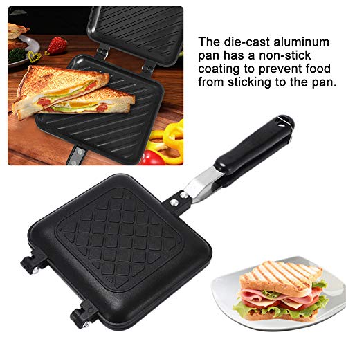 Toasted Sandwich Maker, Non Stick Coating Grill Pan Double Sided Frying Pan with Heat-Resistant Handles Suitable for Home Cooks Toasties, Breakfast Indoor & Outdoor