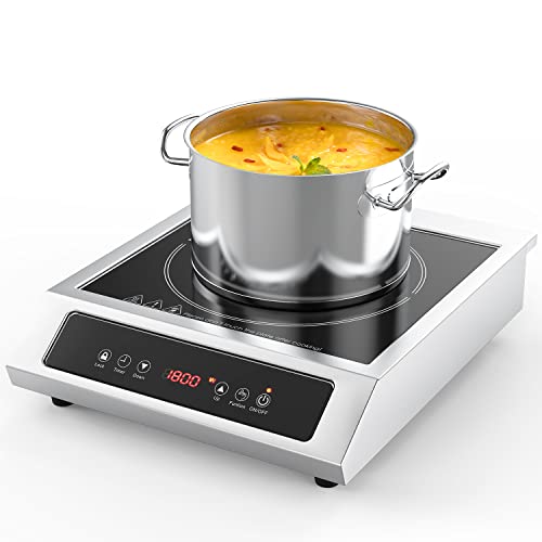 Portable Induction Cooktop, Countertop Burner Induction Hot Plate Electric for Cooking 1800W, 9 Temp Levels, 3 Hours Timer, Auto-Shut-Off, Touch Panel, LED Display, Auto Pot Detection, Child Safety Lock