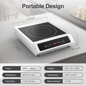 Portable Induction Cooktop, Countertop Burner Induction Hot Plate Electric for Cooking 1800W, 9 Temp Levels, 3 Hours Timer, Auto-Shut-Off, Touch Panel, LED Display, Auto Pot Detection, Child Safety Lock