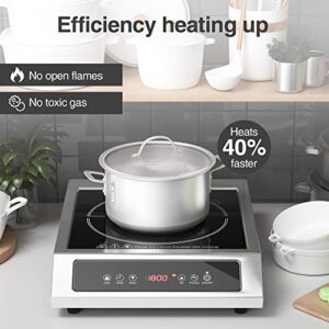 Portable Induction Cooktop, Countertop Burner Induction Hot Plate Electric for Cooking 1800W, 9 Temp Levels, 3 Hours Timer, Auto-Shut-Off, Touch Panel, LED Display, Auto Pot Detection, Child Safety Lock