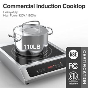 Portable Induction Cooktop, Countertop Burner Induction Hot Plate Electric for Cooking 1800W, 9 Temp Levels, 3 Hours Timer, Auto-Shut-Off, Touch Panel, LED Display, Auto Pot Detection, Child Safety Lock