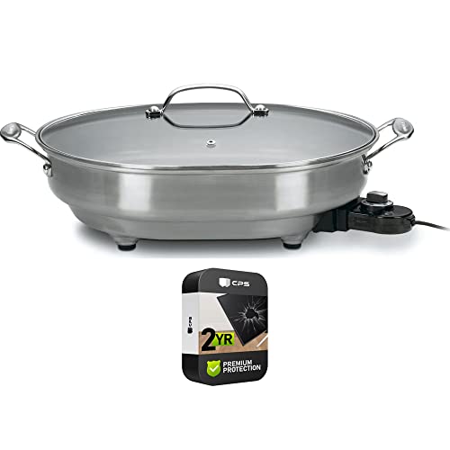 Cuisinart CSK-150 1500W Nonstick Electric Skillet Brushed Stainless Bundle with 2 YR CPS Enhanced Protection Pack