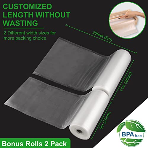 Refillable Vacuum Sealer Bags Dispenser, Rolls Keeper with Built-in Cutter, Come with 8'' and 11'' x 20’ Rolls for Food Saver, Commercial Grade, BPA Free and Heavy Duty