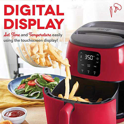 DASH Tasti-Crisp Digital Air Fryer with AirCrisp Technology, Custom Presets, Temperature Control, and Auto Shut Off Feature, 2.6 Quart - Red & Dash 6-Piece Air Fryer Accessory Kit, 2 Quart, Compact