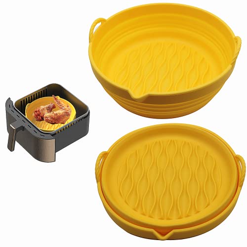 Foldable Air Fryer Silicone Pot, 7.5 Inch Air Fryer silicone liners Reusable Air Fryer Basket, Non-Stick Food Safe Air Fryer Oven Accessories