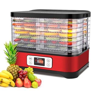 Homdox Food Dehydrator Machine, Dehydrators for Food and Jerky with Fruit Roll Sheet + 8 Trays + 400W Digital Timer and Temperature Control (95ºF-158ºF), BPA Free Red(2023 Newest)