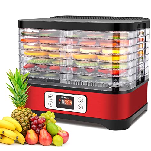 Homdox Food Dehydrator Machine, Dehydrators for Food and Jerky with Fruit Roll Sheet + 8 Trays + 400W Digital Timer and Temperature Control (95ºF-158ºF), BPA Free Red(2023 Newest)