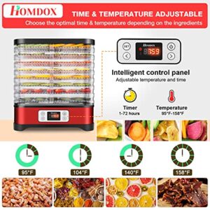 Homdox Food Dehydrator Machine, Dehydrators for Food and Jerky with Fruit Roll Sheet + 8 Trays + 400W Digital Timer and Temperature Control (95ºF-158ºF), BPA Free Red(2023 Newest)