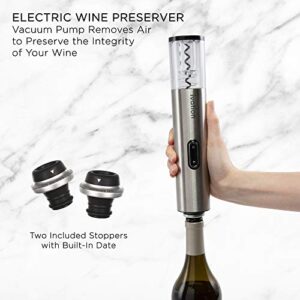 Ivation 6-in-1 Wine Gift Set – Wine Lover’s Dream Includes Stainless Steel Electric Wine Bottle Opener, Electric Vacuum Wine Preserver, 2 Dated Cork Stoppers, Bonus Foil Cutter & Charging Base