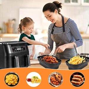 Air Fryer Silicone Liners for Ninjas Dual, 2 Pack Foldable Silicone Air Fryer Liners Basket Double with Oven Mitts and Brush , Rectangle Air Fryer Pot Rack Accessories For Air Fryer, Oven, Microwave