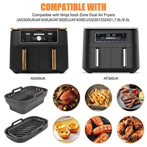 Air Fryer Silicone Liners for Ninjas Dual, 2 Pack Foldable Silicone Air Fryer Liners Basket Double with Oven Mitts and Brush , Rectangle Air Fryer Pot Rack Accessories For Air Fryer, Oven, Microwave