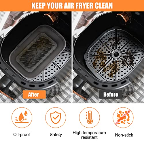 Air Fryer Silicone Liners for Ninjas Dual, 2 Pack Foldable Silicone Air Fryer Liners Basket Double with Oven Mitts and Brush , Rectangle Air Fryer Pot Rack Accessories For Air Fryer, Oven, Microwave