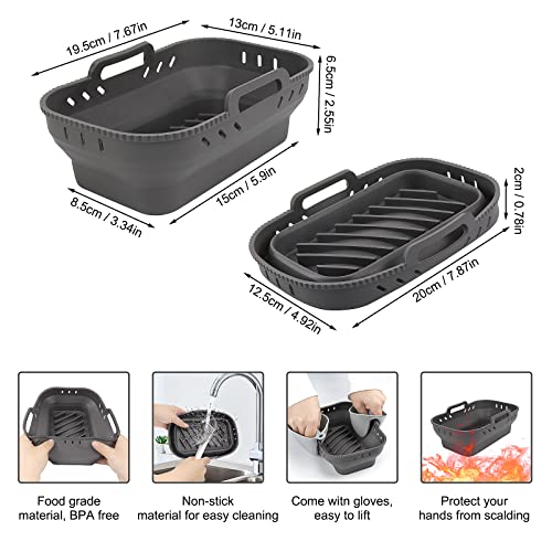 Air Fryer Silicone Liners for Ninjas Dual, 2 Pack Foldable Silicone Air Fryer Liners Basket Double with Oven Mitts and Brush , Rectangle Air Fryer Pot Rack Accessories For Air Fryer, Oven, Microwave