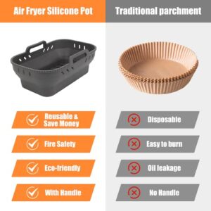 Air Fryer Silicone Liners for Ninjas Dual, 2 Pack Foldable Silicone Air Fryer Liners Basket Double with Oven Mitts and Brush , Rectangle Air Fryer Pot Rack Accessories For Air Fryer, Oven, Microwave