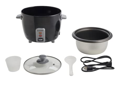 Servappetit 8 Cup Rice Cooker For Any Size Meal, Dishwasher safe, Removable Pot and Lid, Non-stick coating, Black