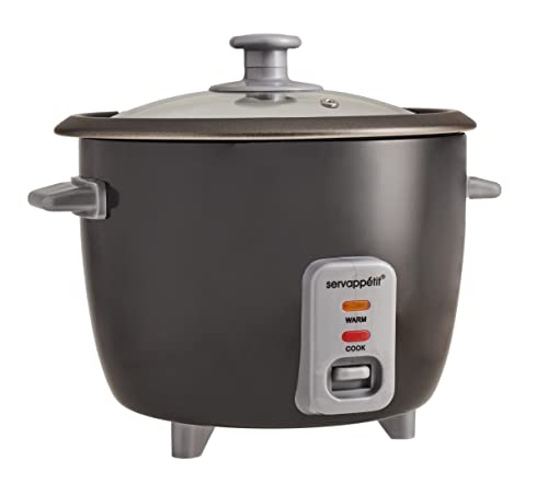 Servappetit 8 Cup Rice Cooker For Any Size Meal, Dishwasher safe, Removable Pot and Lid, Non-stick coating, Black