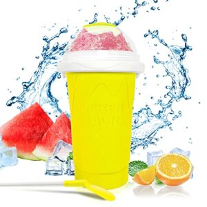 tunise slushy maker cup, slushy squeeze cup,diy quick frozen magic cup,double layer slush cup squeeze,fasting cooling slushy maker cup,suitable for famliy homemade summer diy milk shake ice cream maker(yellow)