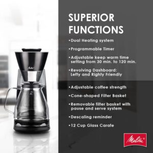 Melitta Vision Marble Black Drip Coffee Maker Luxe Automatic 12-Cup Programmable Coffee Maker