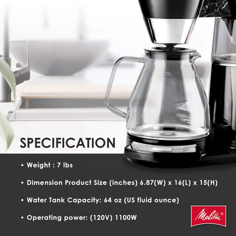 Melitta Vision Marble Black Drip Coffee Maker Luxe Automatic 12-Cup Programmable Coffee Maker