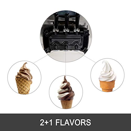 VEVOR 2200W Commercial Soft Ice Cream Machine 3 Flavors 5.3 to 7.4Gallon per Hour PreCooling at Night Auto Clean LCD Panel for Restaurants Snack Bar, Sliver