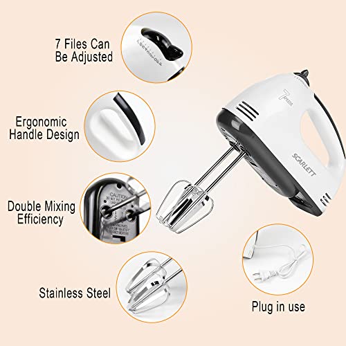 7 Speed Electric Hand Mixer Electric, whisk kitchen food baking, 4 Chrome-plated Steel Accessories for Easy Whipping Easy Whipping Cream Cake Cookies