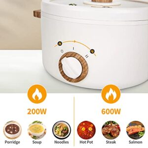 ENCOFT Electric Hot Pot with Steamer for cooking, 1.5L Stainless Steel Ramen Cooker, Shabu Shabu Hot Pot, Multifunctional Cooking Pot with Overheating Protection for Stew (1.5L)