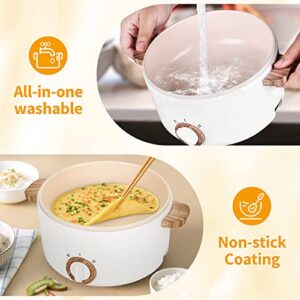 ENCOFT Electric Hot Pot with Steamer for cooking, 1.5L Stainless Steel Ramen Cooker, Shabu Shabu Hot Pot, Multifunctional Cooking Pot with Overheating Protection for Stew (1.5L)