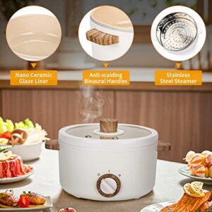 ENCOFT Electric Hot Pot with Steamer for cooking, 1.5L Stainless Steel Ramen Cooker, Shabu Shabu Hot Pot, Multifunctional Cooking Pot with Overheating Protection for Stew (1.5L)