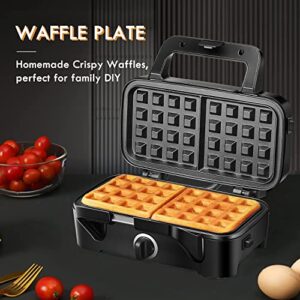 CH66 Waffle Maker 3 in 1 Sandwich Maker, 1200W Waffle Iron with Removable Plates, LED Indicator Lights and 5 Temperature Control, Cool Touch Handle Easy to Clean, Silver 11.2*9.01*4.64 inch