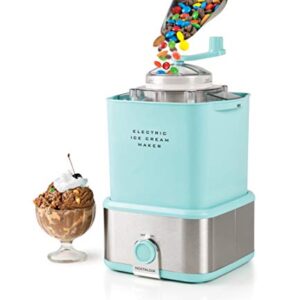 Nostalgia Electric Ice Cream Maker & Candy Crusher, 2 Quarts, Soft Serve Machine for Ice Cream, Frozen Yogurt & Sorbet in Minutes, Works with Candy Bars, Chocolate Chips, Nuts & More, Aqua