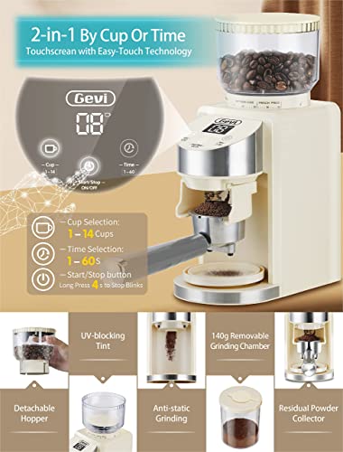 Gevi 20 Bar Compact Professional Espresso Coffee Machine with Milk Frother for Espresso, Latte and Cappuccino Burr Coffee Grinder with 35 Precise Grind Settings, Beige