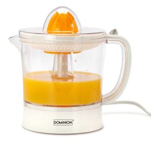 dominion bpa-free citromax electric citrus juicer extractor, compact volume pulp control, oranges, lemons, limes, grapefruits with easy pour spout, 34oz, white