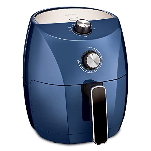 Crux 3.7QT Manual Air Fryer, Faster Pre-Heat, No-Oil Frying, Fast Healthy Evenly Cooked Meal Every Time, Dishwasher Safe Non Stick Pan and Crisping Tray for Easy Clean Up, Stainless Steel/Blue