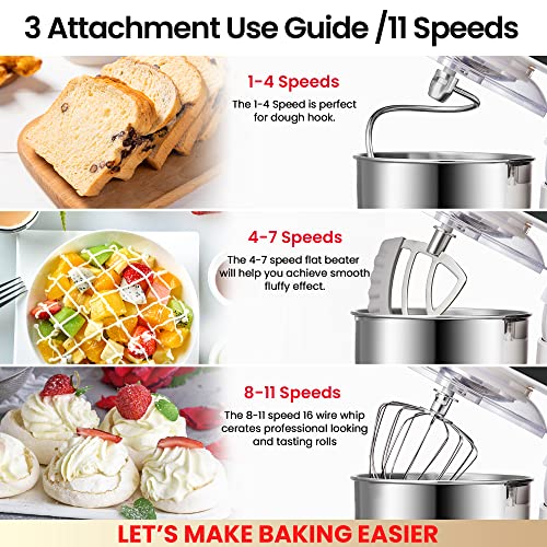 HAUSWRIT Electric Stand Mixer 5.3 QT 11 Speed Tilt-Head Dough Mixer,Top Mounted Digital Touch Screen,Kitchen Food Mixer with Egg Whisk,Dough Hook,Flat Beater