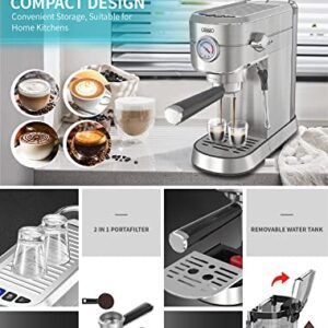 Gevi 20 Bar Compact Professional Espresso Coffee Machine with Milk Frother/Steam Wand for Espresso, Latte and Cappuccino, Stainless Steel, 35 Oz Removable Water Tank (Machine)